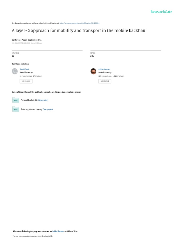 A Layer-2 Approach For Mobility and Transport in The Mobile Backhaul ...