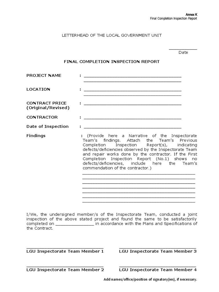 Final Completion Inspection Report | PDF | Business