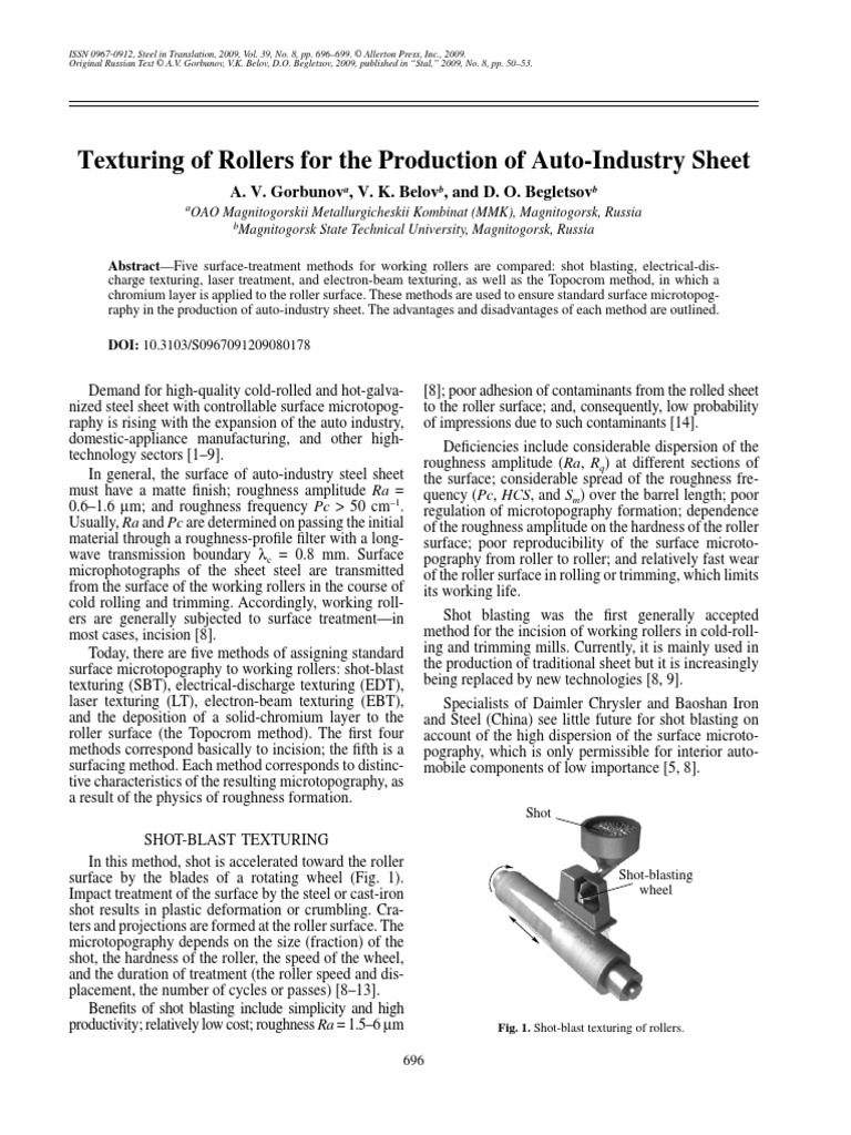 Texturing of Rollers For The Production of Auto-Industry Sheet | PDF ...