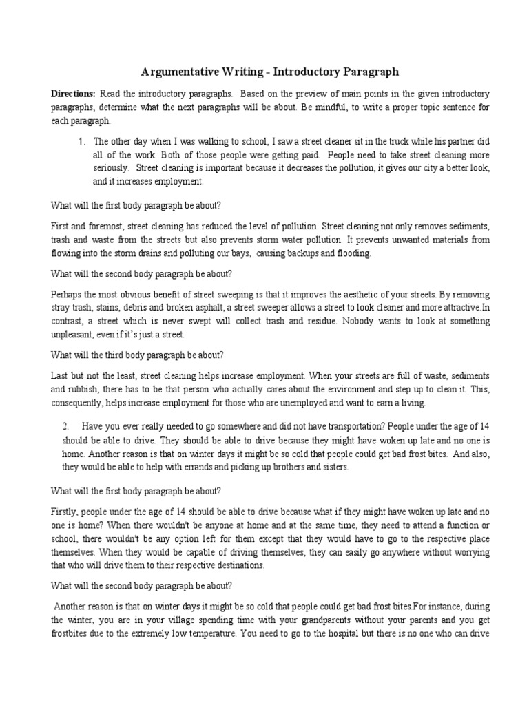Aneeqa Student - Argumentative Writing - Introductory Paragraph | PDF ...