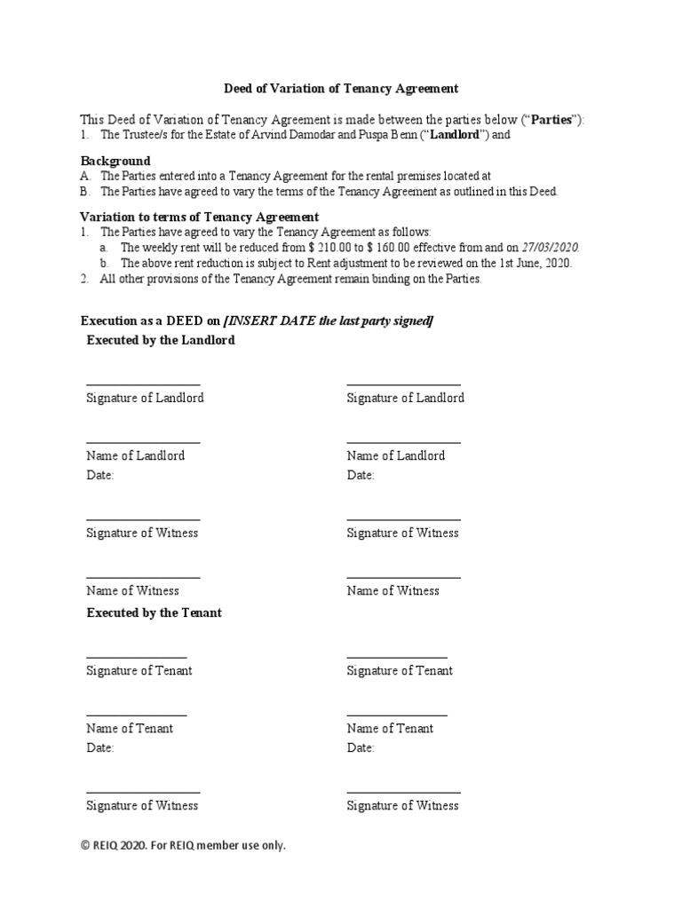 Deed-of-Variation-of-Tenancy-Agreement - 7.103 Oates Avenue | PDF