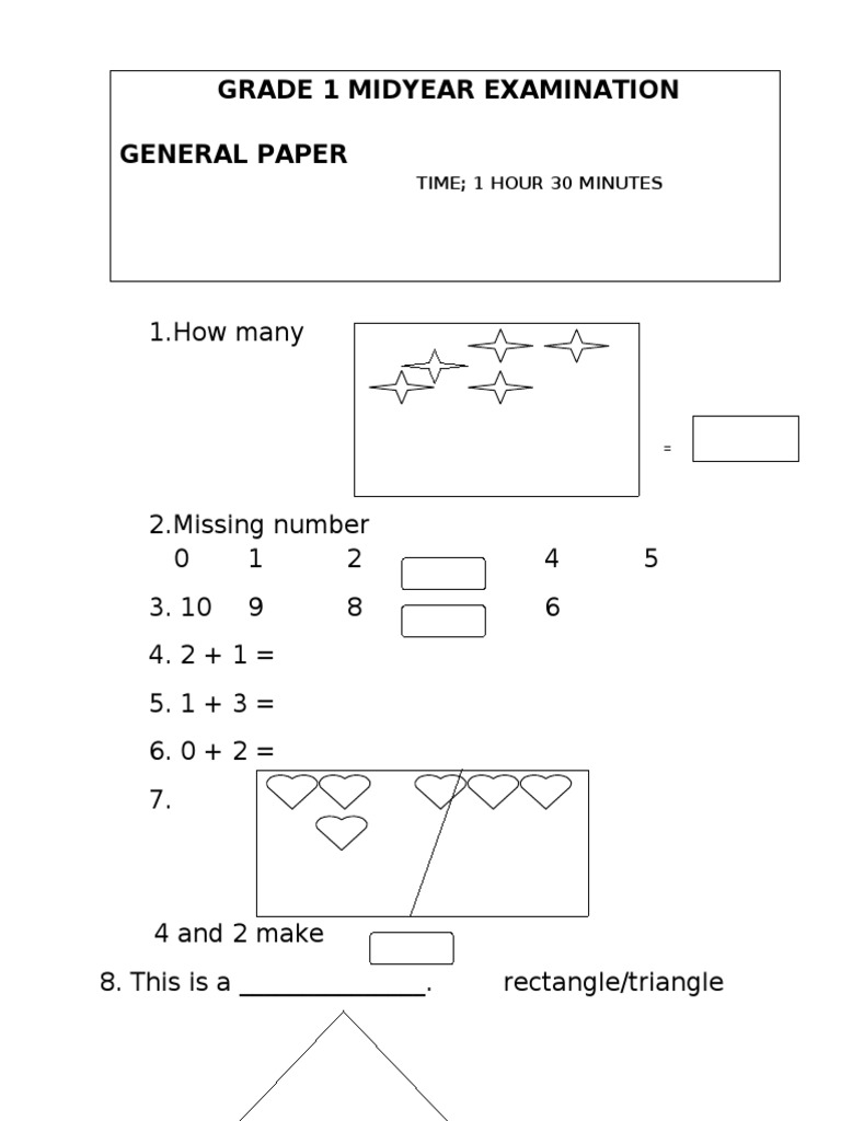 Grade 1 Midyear Examination General Paper: 1.how Many | PDF | Teaching ...