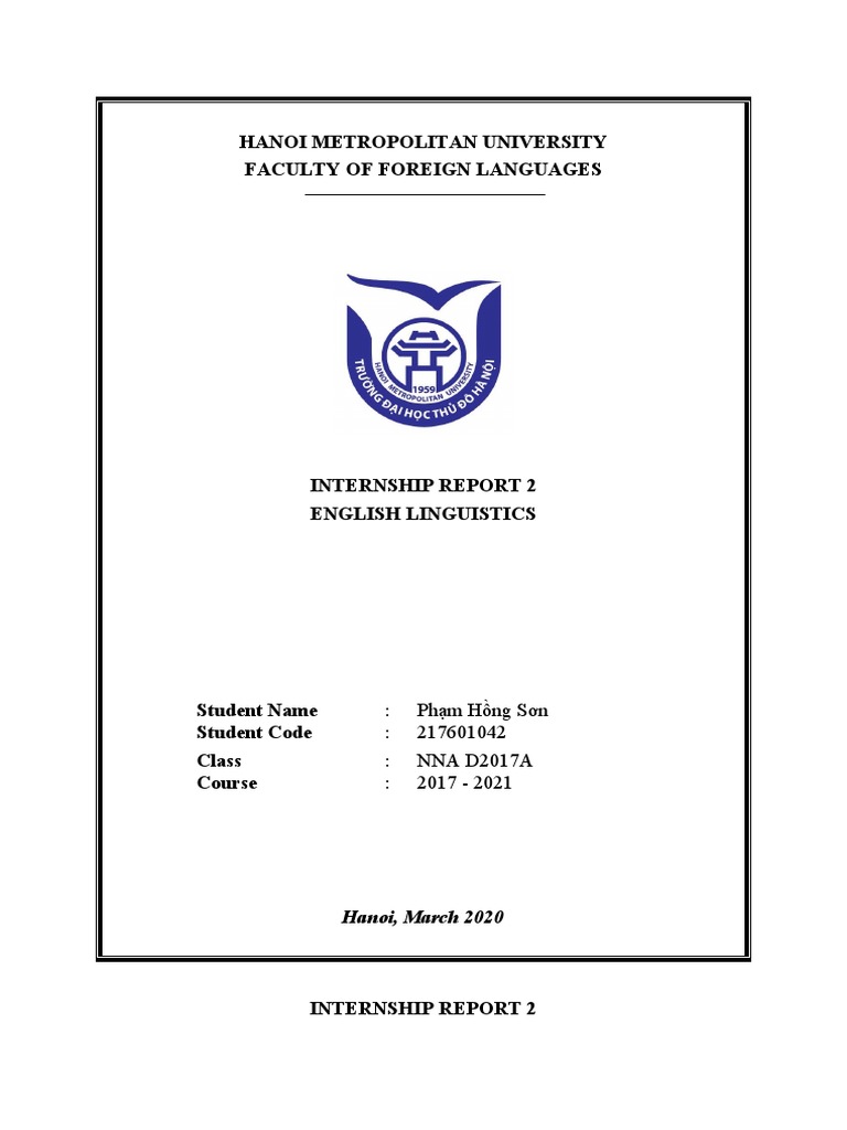 Hanoi Metropolitan University Faculty of Foreign Languages:: PH M H NG Sơn:: 217601042 NNA ...