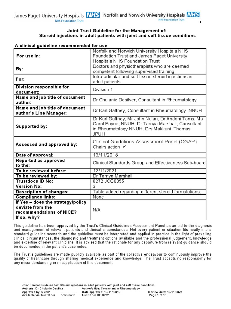 Steroid Injections in Adult Patients With Joint and Soft Tissue ...