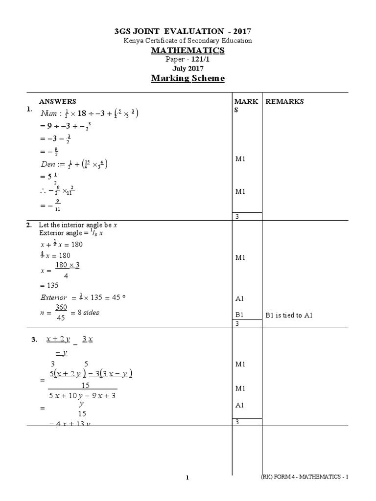 3G Maths PP1 MS | PDF | Teaching Mathematics | Elementary Mathematics