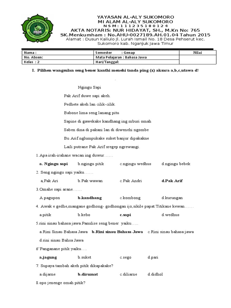 Bahasa Jawa Kelas 2 | PDF