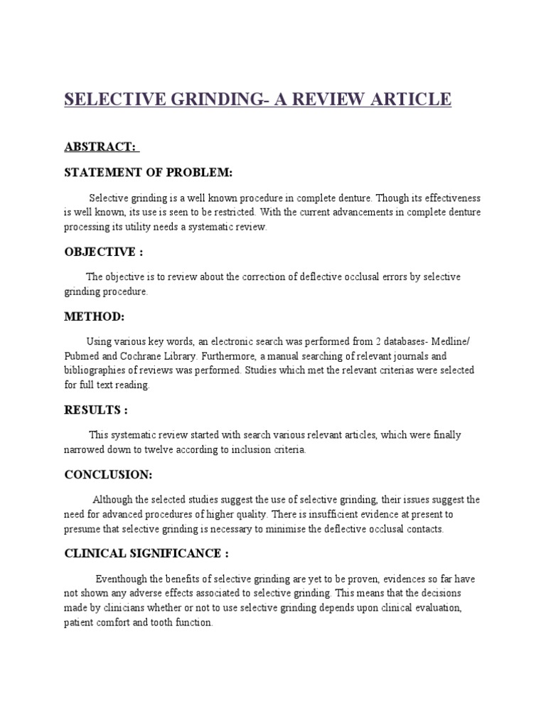 Selective grinding review article | PDF | Dental Anatomy | Dentures
