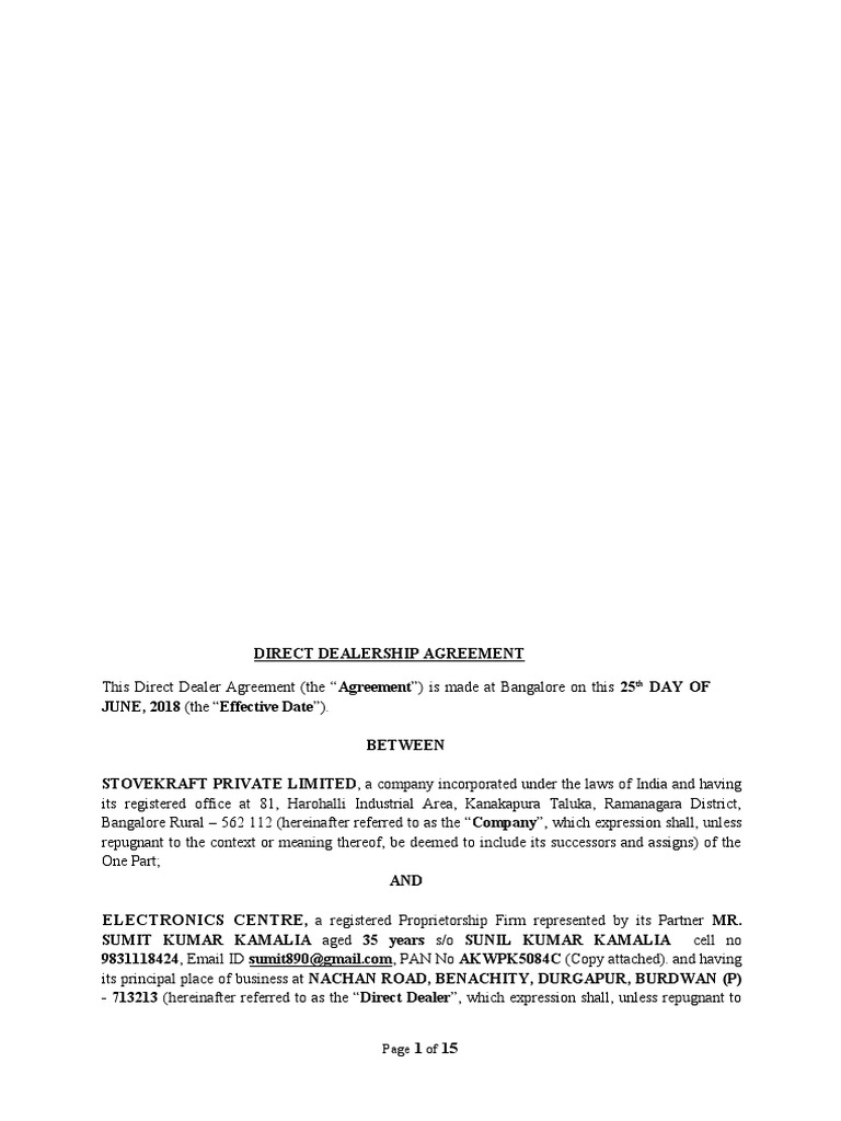Direct Dealership Agreement Overview | PDF | Trade Secret | Franchising