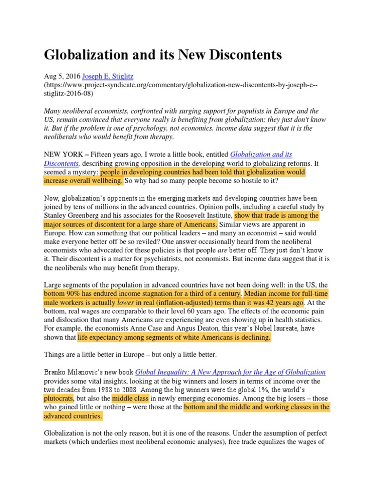 Globalization and Its New Discontents | PDF | Joseph Stiglitz ...