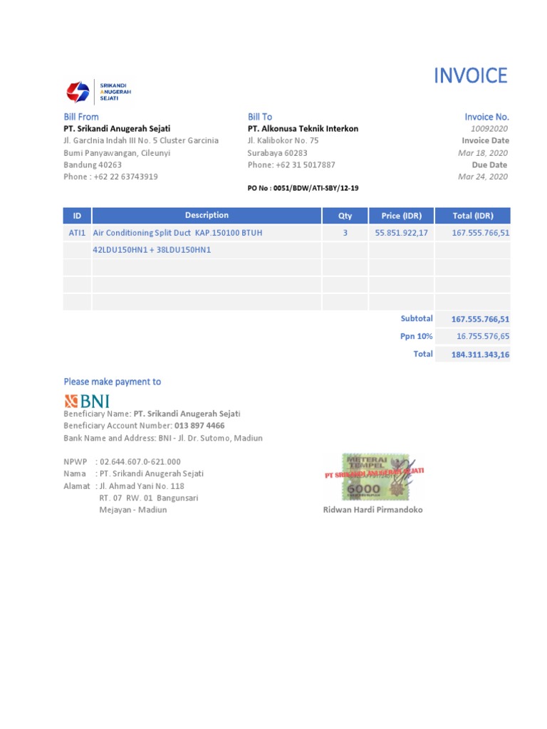 INVOICE BDW0051-Additional | PDF