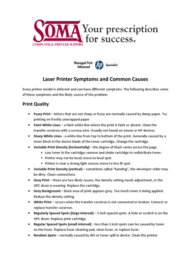 Laser Printer Symptoms and Common Causes | PDF | Printer (Computing ...