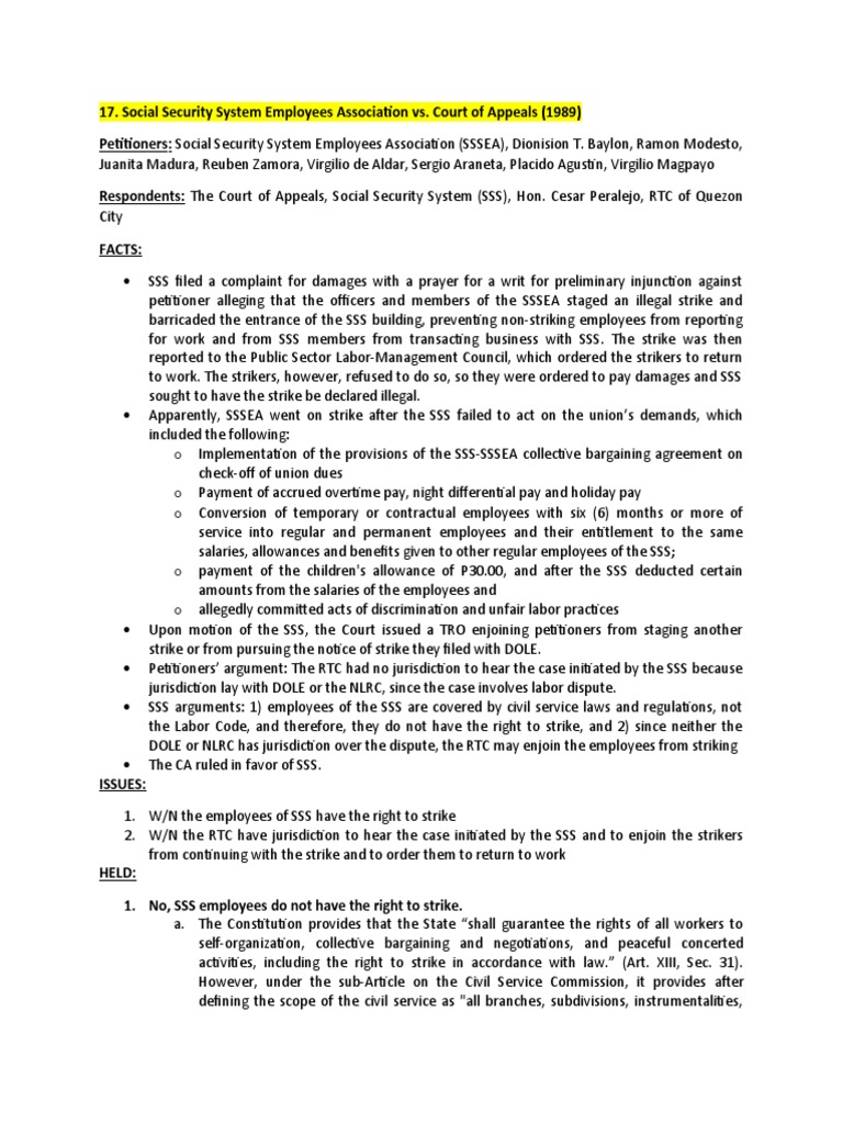 SSS Employees' Strike Legality Case | PDF | Strike Action | Injunction