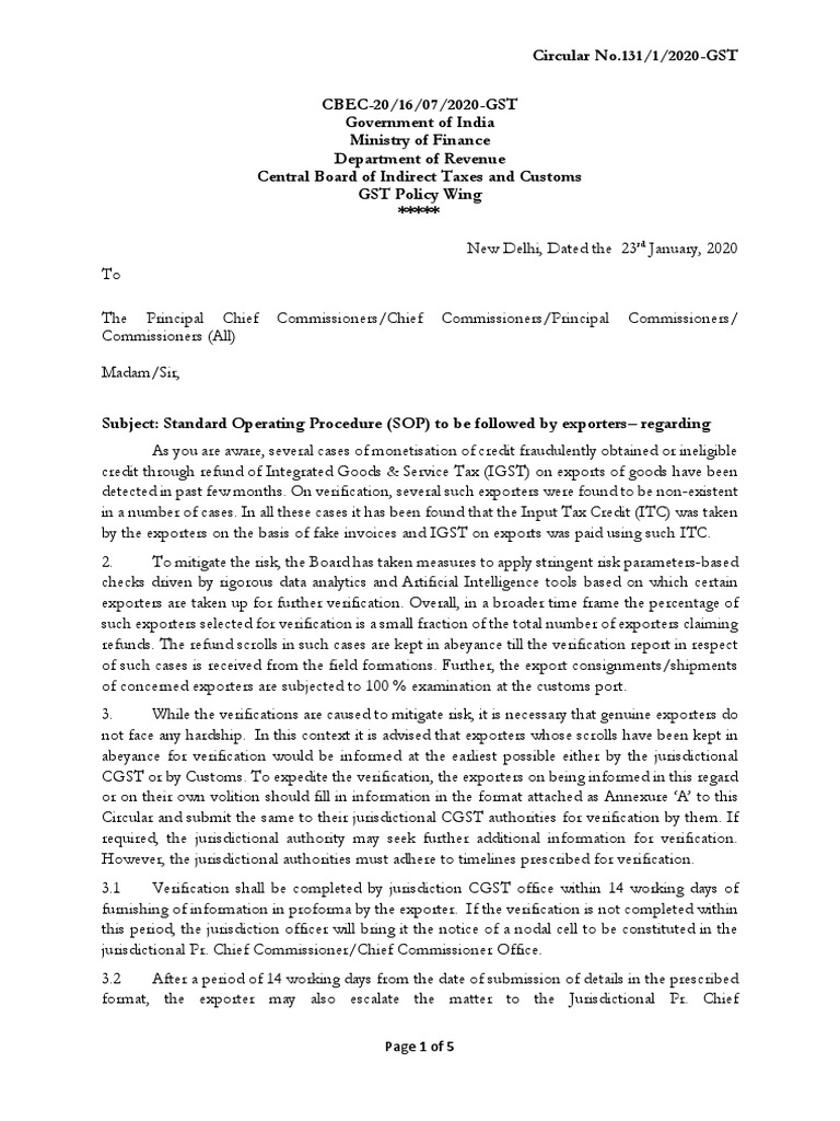 Circular CGST 131 New | PDF | Value Added Tax | Payments