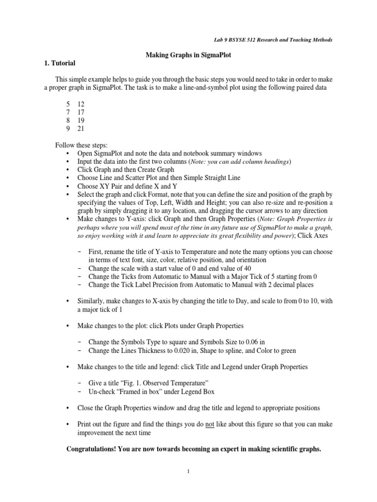 Making Graphs In Sigmaplot 1 Tutorial Pdf Chart Cartesian