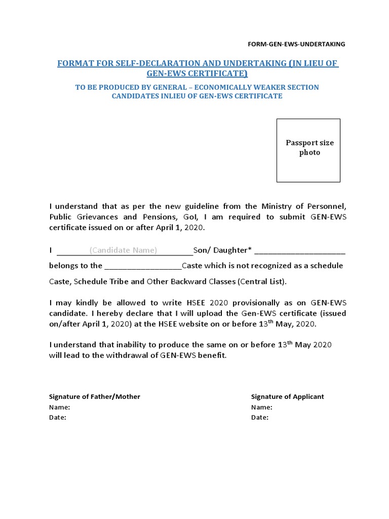 Form Gen Ews Undertaking PDF | PDF