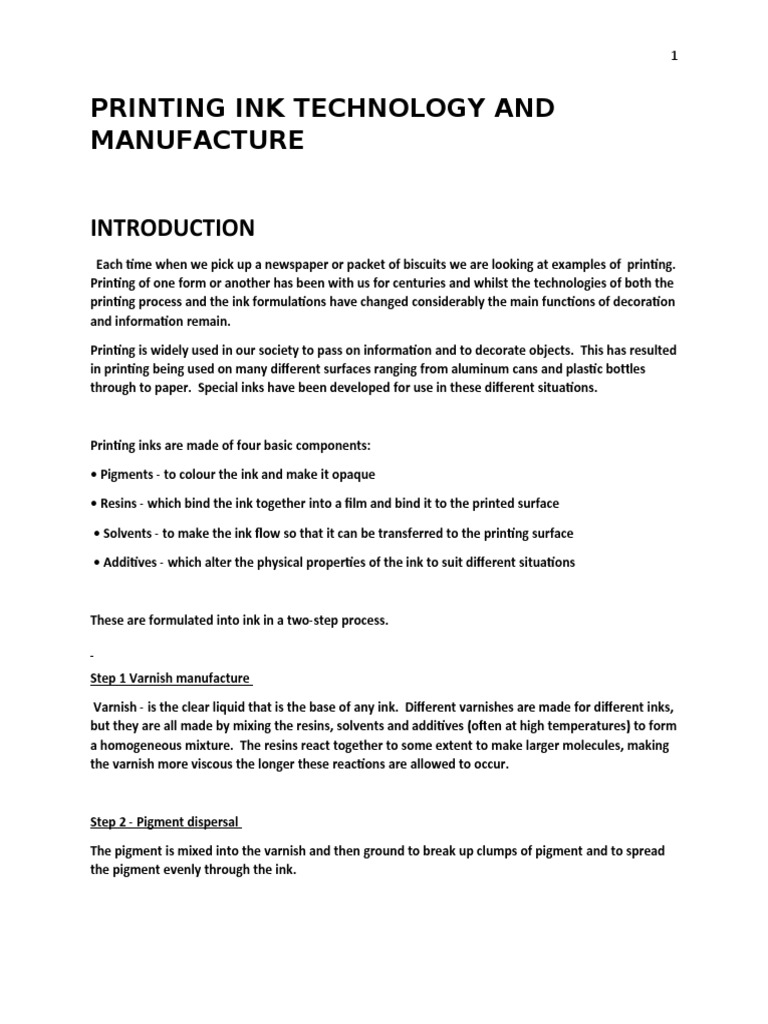 Printing Ink and Manufacture | PDF | Ink | Varnish