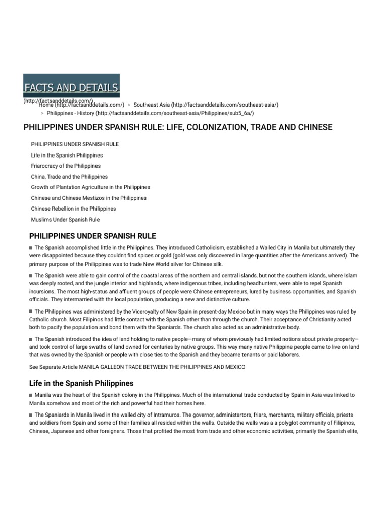 PHILIPPINES UNDER SPANISH RULE - LIFE, COLONIZATION, TRADE AND CHINESE ...