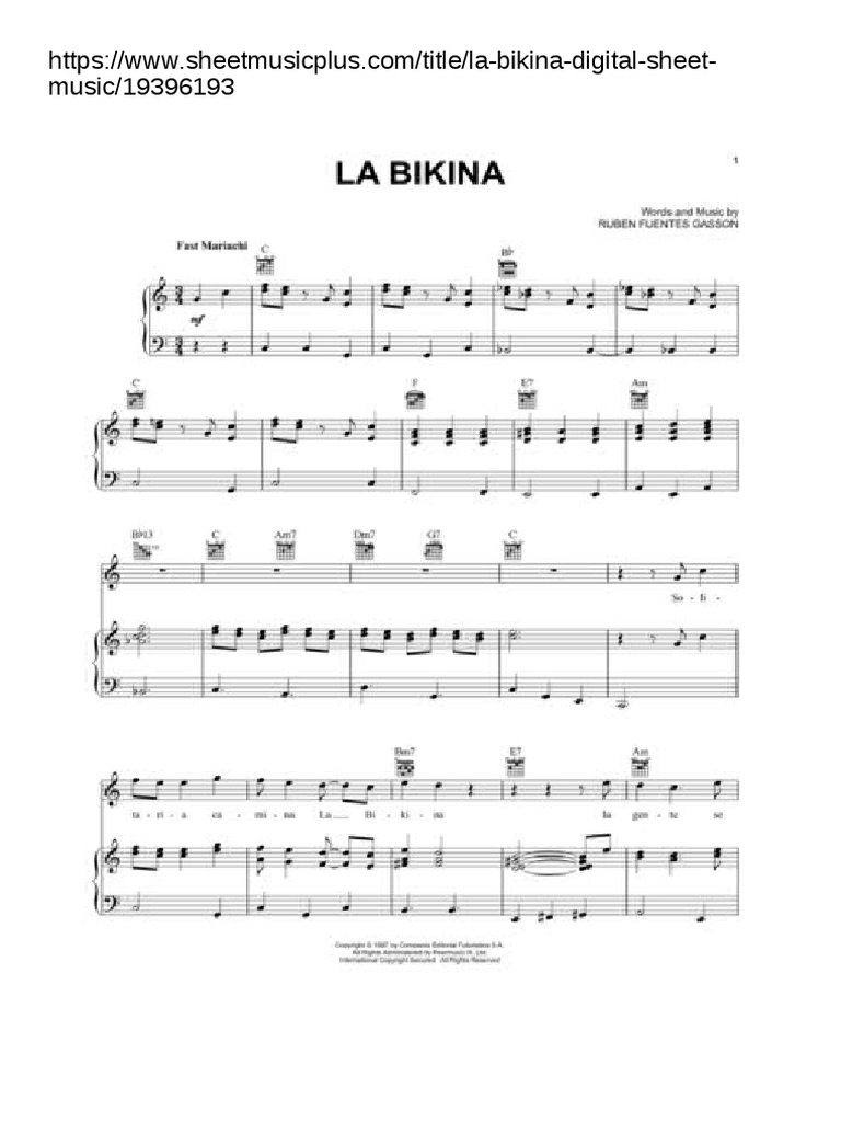 LUIS MIGUEL La Bikina Piano | PDF