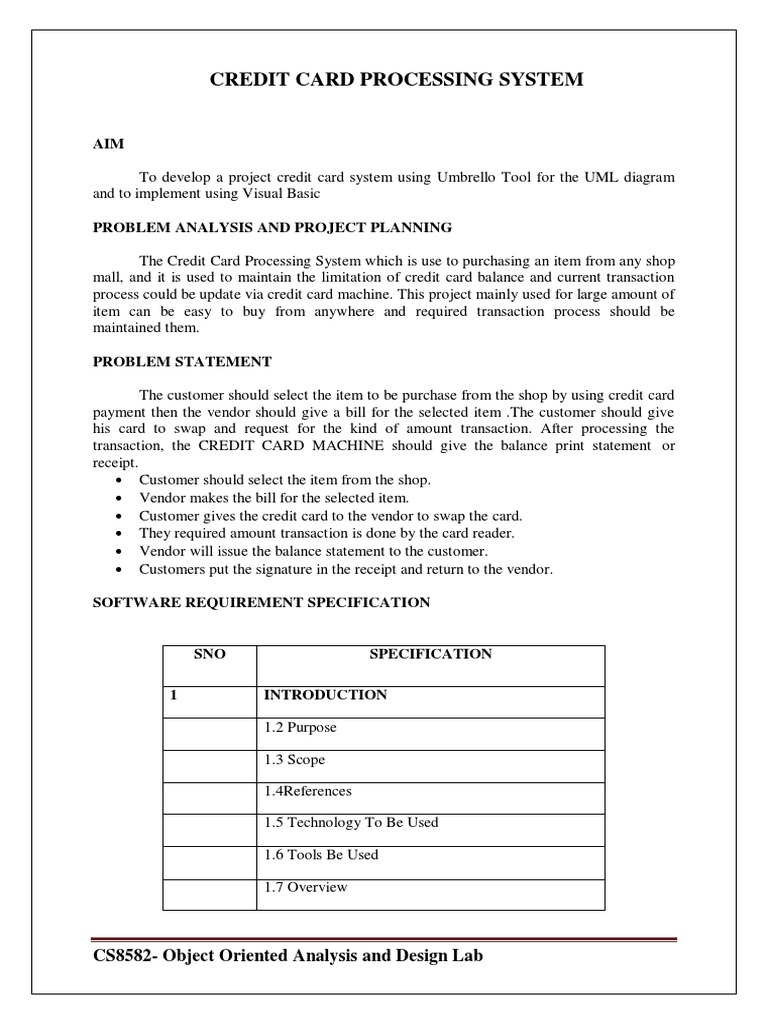Credit Card Processing System: CS8582-Object Oriented Analysis and Design Lab | PDF | Financial ...
