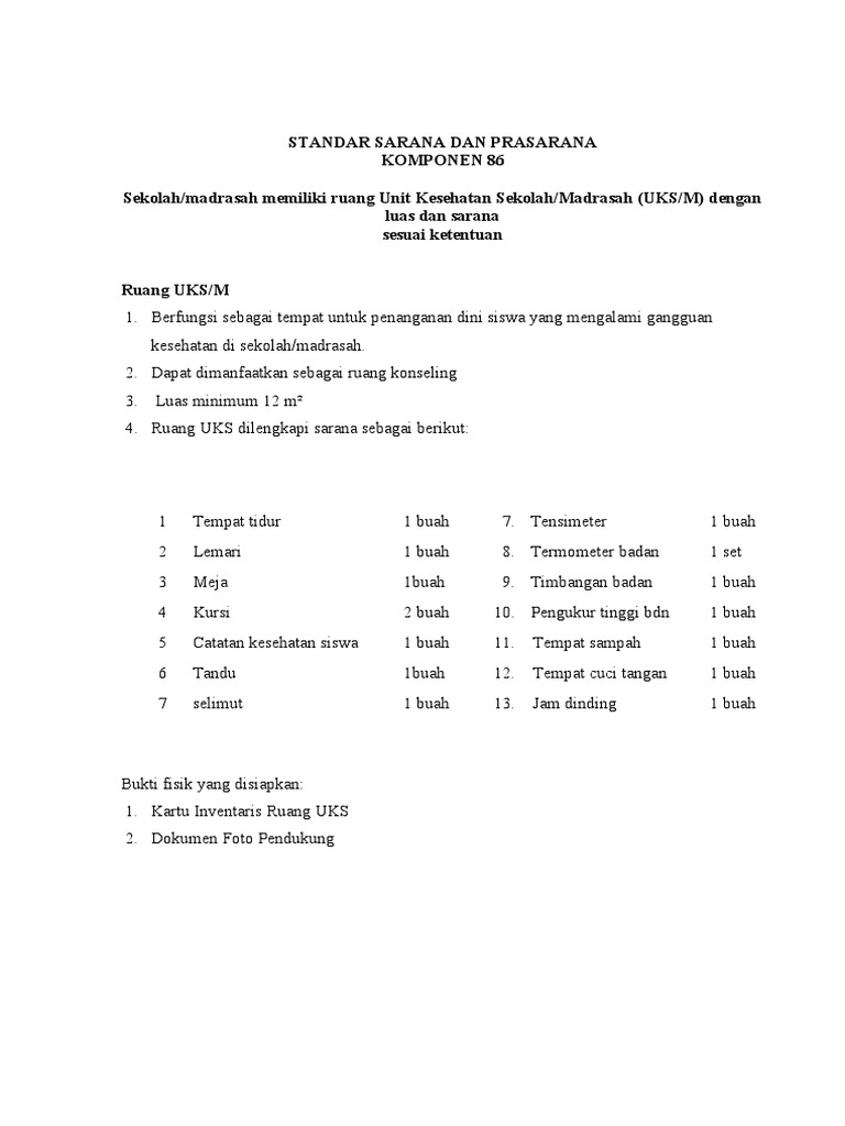 Standar Ruang UKS Sekolah | PDF