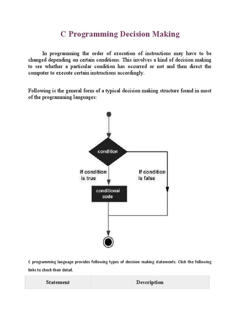 C Programming Decision Making Pdf Boolean Data Type Control Flow