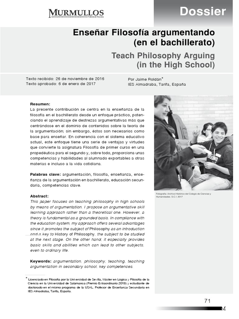 Enseñar Filosofía Argumentando Jaime Roldán Corrales | PDF | Teoría | Plan de estudios