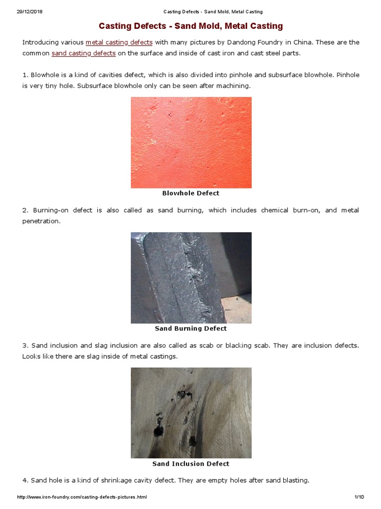 Casting Defects - Sand Mold, Metal Casting PDF | PDF | Casting ...