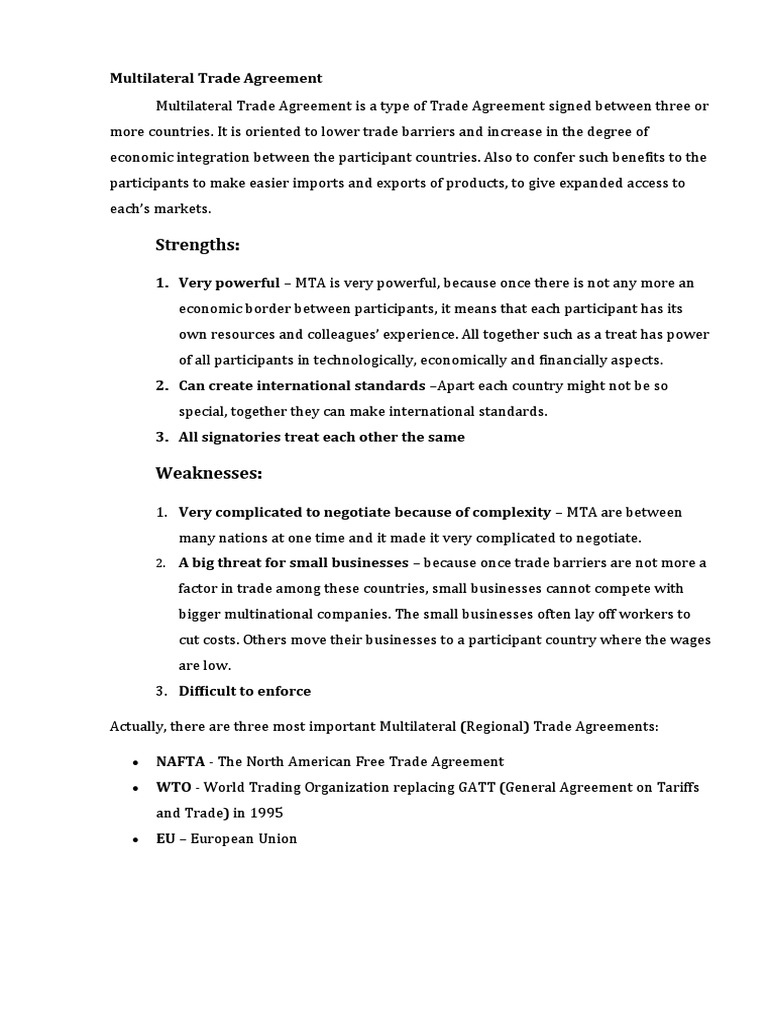 Multilateral Trade Agreement | PDF | Trade Agreements | General ...
