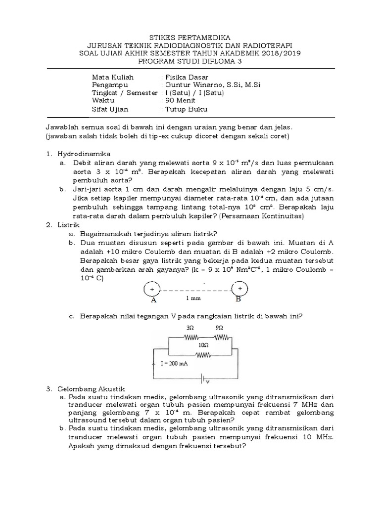 Soal Uas Fisika Dasar Pertamedika 2018-2019 | PDF