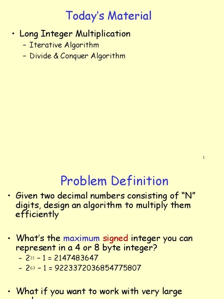 Today's Material: - Long Integer Multiplication | PDF | Key ...