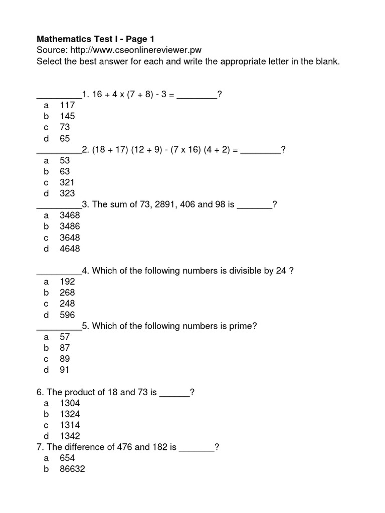 Civil Service Exam Math Practice | PDF | Fraction (Mathematics) | Business