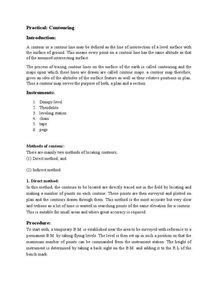 Practical: Contouring: Methods of Contour | PDF | Contour Line | Surveying