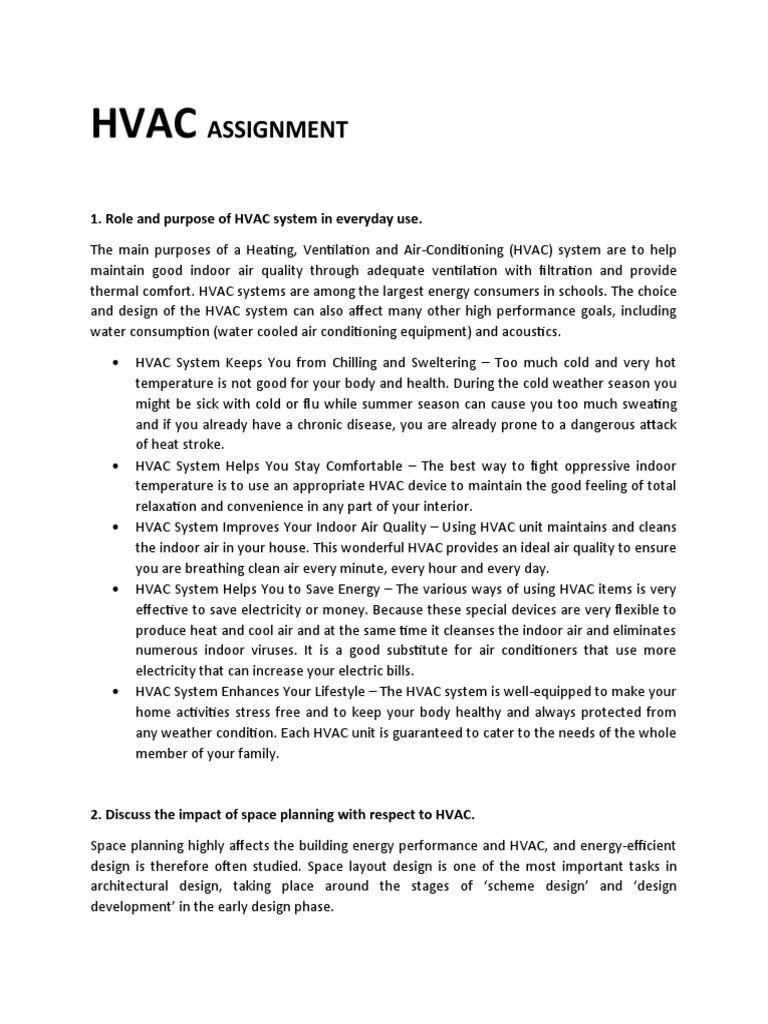 Assignment: 1. Role and Purpose of HVAC System in Everyday Use | PDF ...