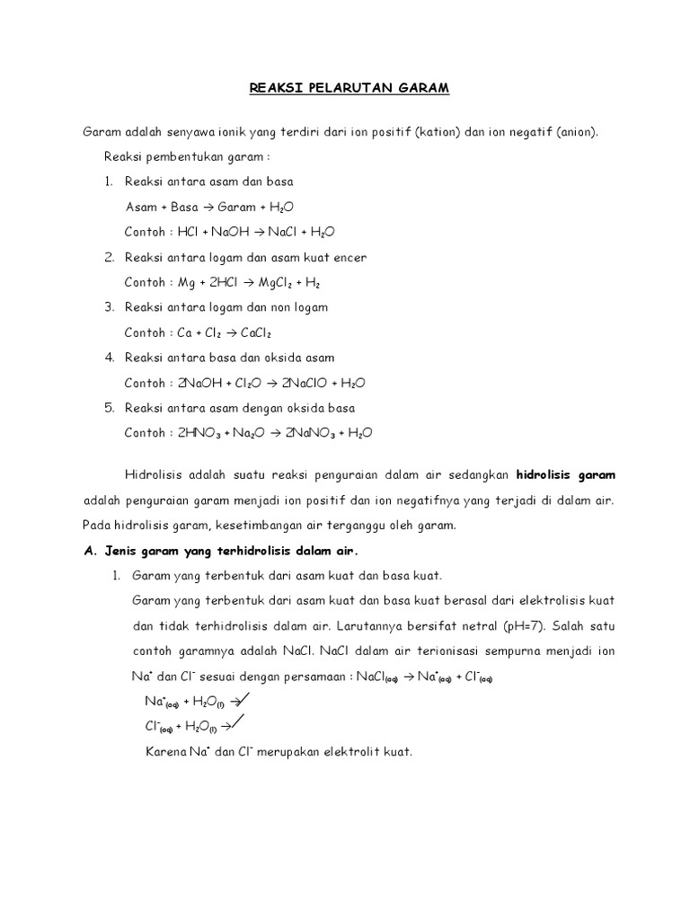Reaksi Pelarutan Garam (Hidrolisis) | PDF