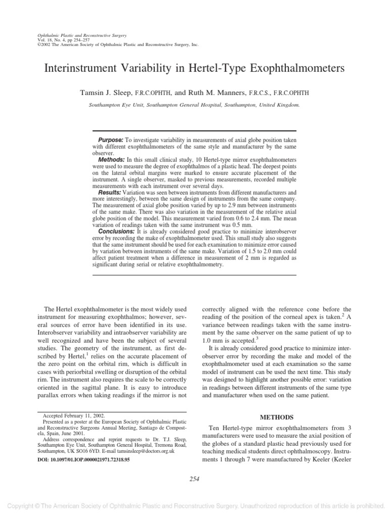 Interinstrument Variability in Hertel-Type Exophthalmometers | PDF ...