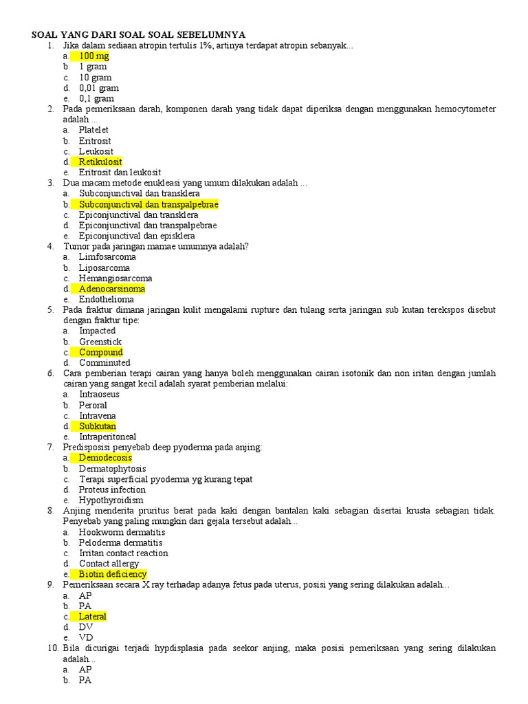 Soal Koas FKH Ub Gelombang 8 Sesi 1 | PDF