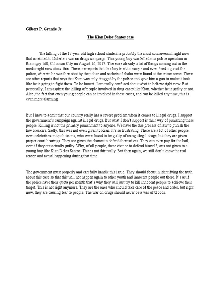 Reaction Paper On Kian Delos Santos-Gilbert Grande | PDF