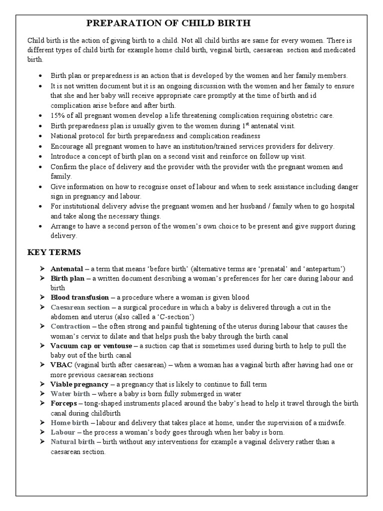 Childbirth and Delivery Methods and Types Word | PDF | Caesarean ...