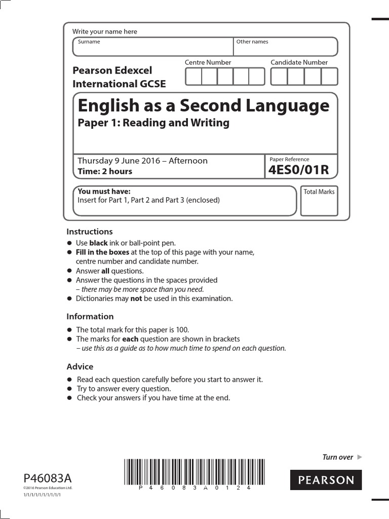 English As A Second Language: Paper 1: Reading and Writing | PDF ...