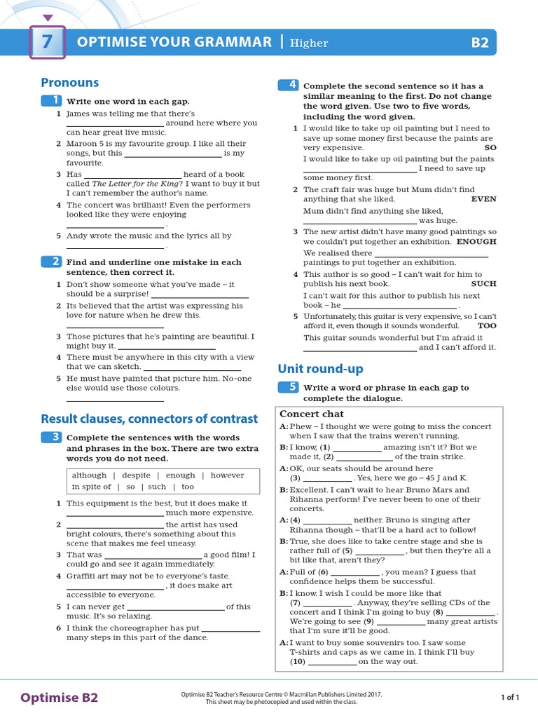 Optimise Your Grammar - B2: Pronouns | PDF | Entertainment (General)