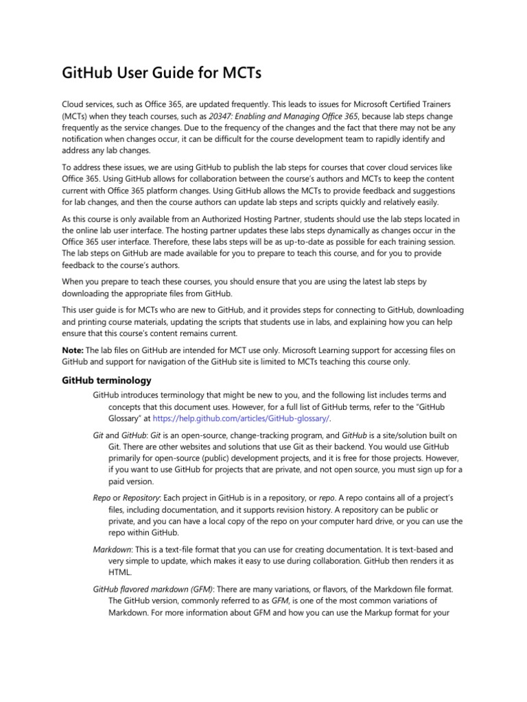 Github User Guide For Mcts | PDF | Office 365 | Computer File