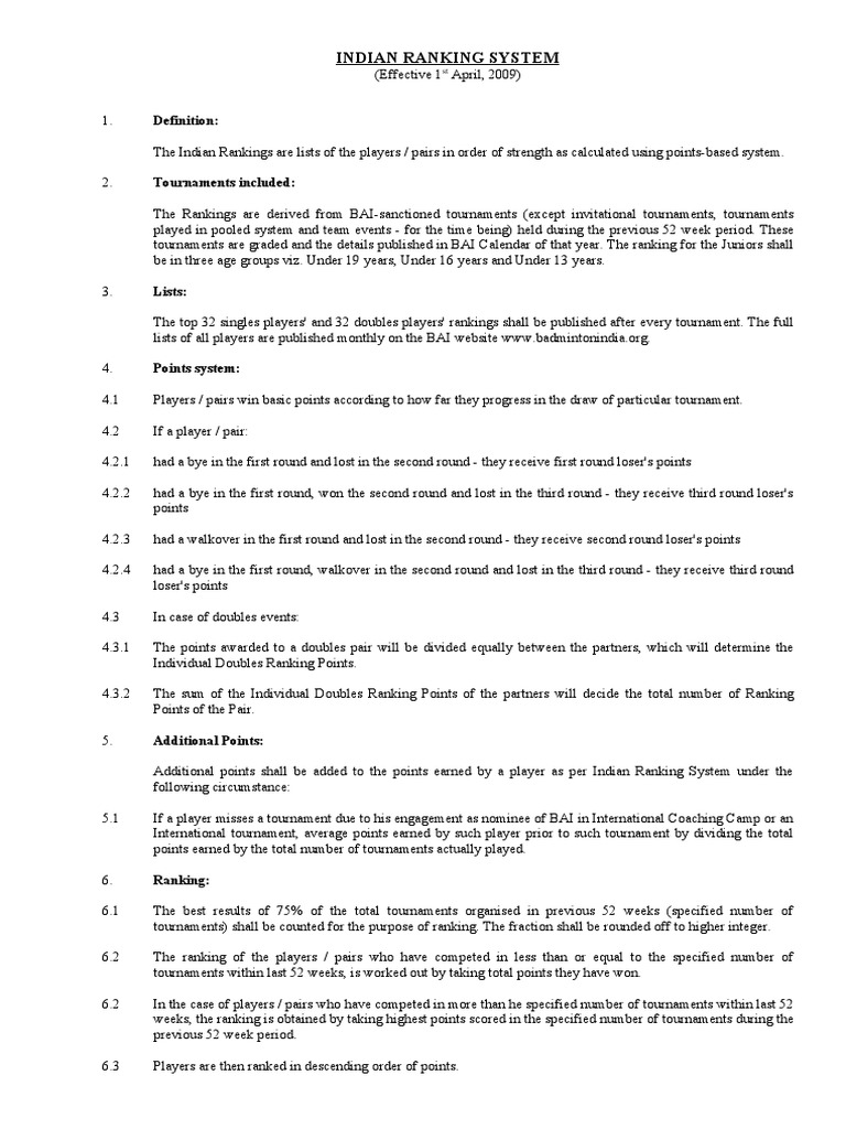 Indian Ranking System | PDF | Tournament | Numbers