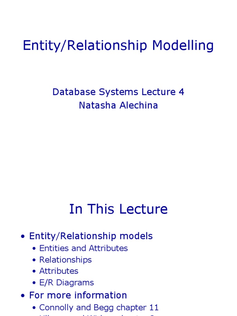 Entity/Relationship Modelling: Database Systems Lecture 4 Natasha Alechina | PDF | Databases ...