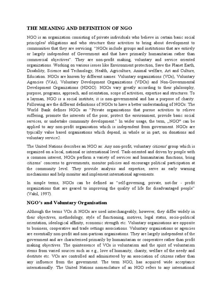NGOs Meaning and Definition-1 | PDF | Non Governmental Organization ...
