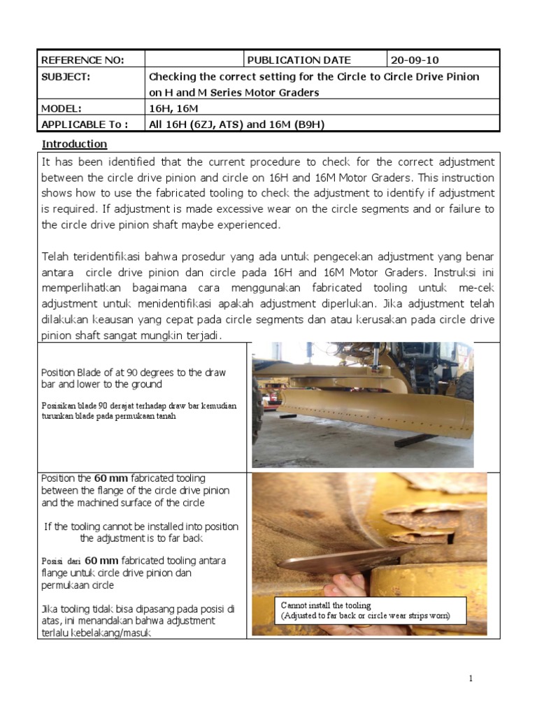Procedure To Check Correct Pinion To Circle Adjustment For 16H and M ...