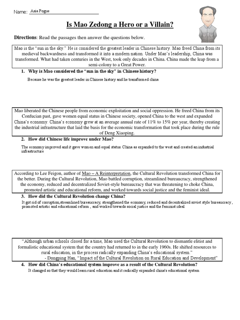 Mao Zedong Villain or Hero | PDF | Mao Zedong | Cultural Revolution