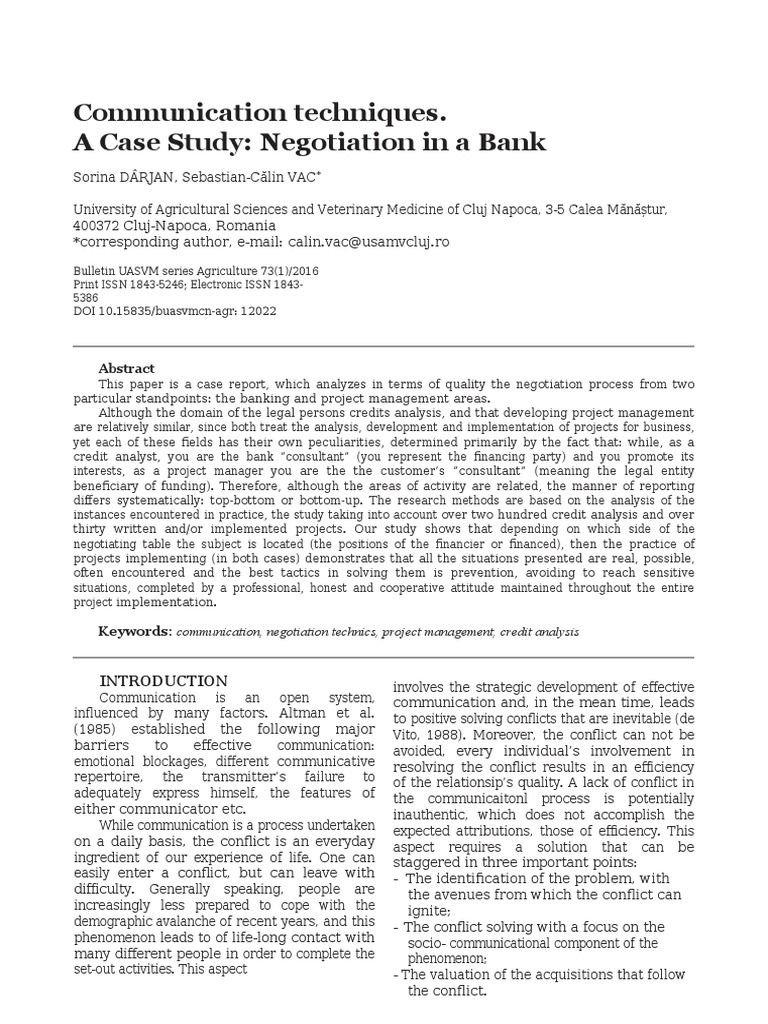 Communication Techniques. A Case Study: Negotiation in A Bank | PDF ...