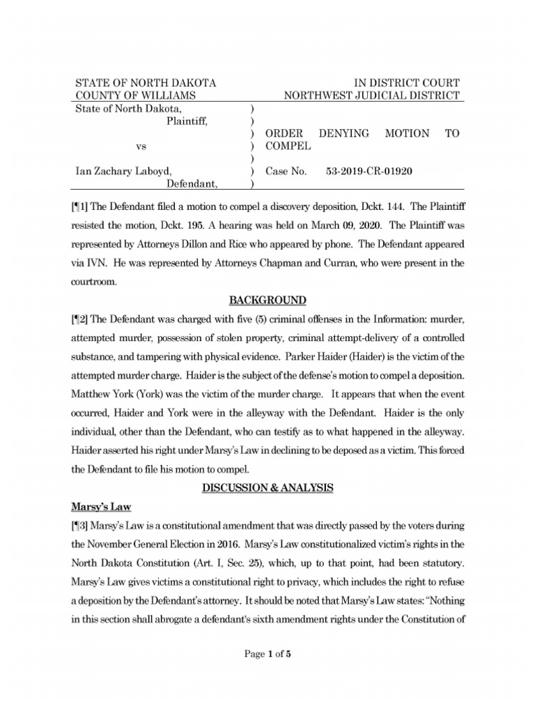 State v. Laboyd - Order Denying Motion To Compel | PDF
