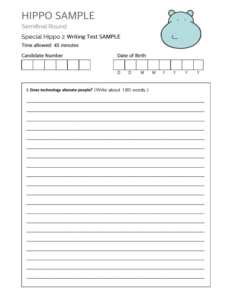 Special Hippo 2 Writing Test SAMPLE | PDF | Violence