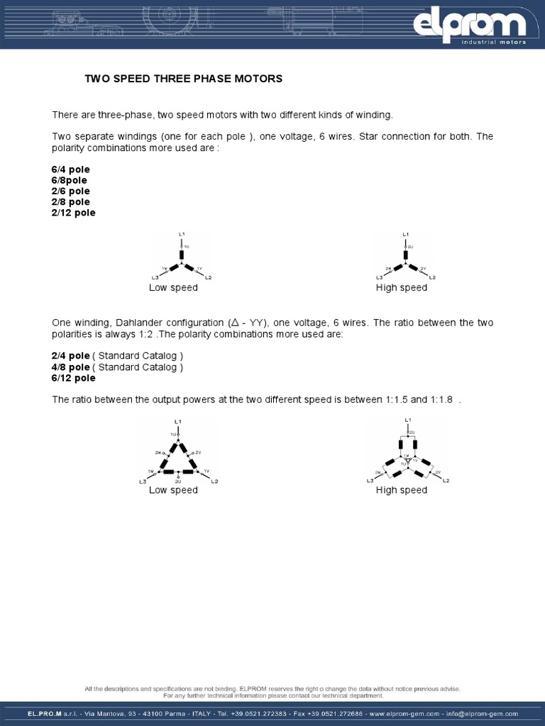 Two Speed Three Phase Motors | PDF